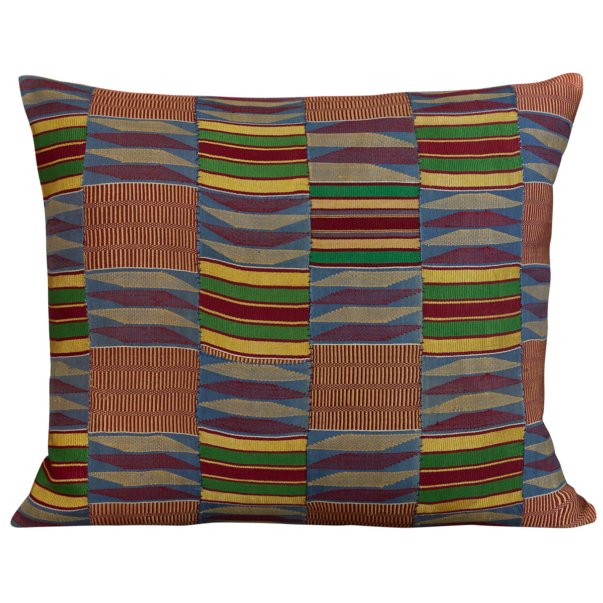 Rectangular Kente cloth African cushion - Wavy aubergine green/yellow
