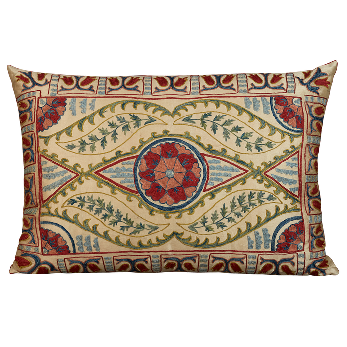 Rectangular Ottoman tulip design silk suzani embroidered cushion ...